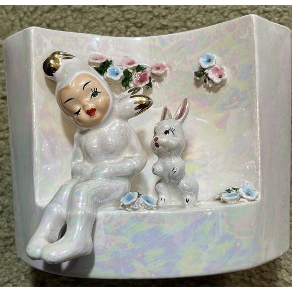 Lefton | Accents | 95s Lefton Lusterware Pixie W Bunny Planter 50480 ...